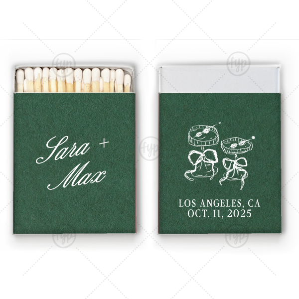 Wedding Glass & Bow Matchbox | Square Box Vertical | For Your Party